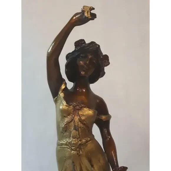 Vintage Art Nouveau Art Deco Statue Woman Dancer Cast Iron Enamel Signed 14